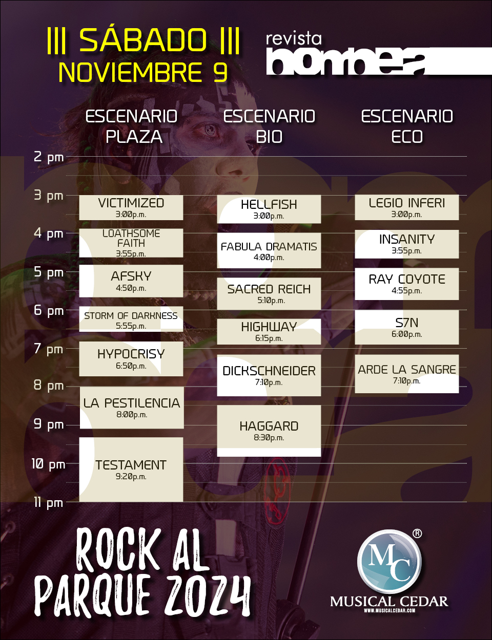 Horarios y cartel final de Rock al Parque 2024 - Musical Cedar